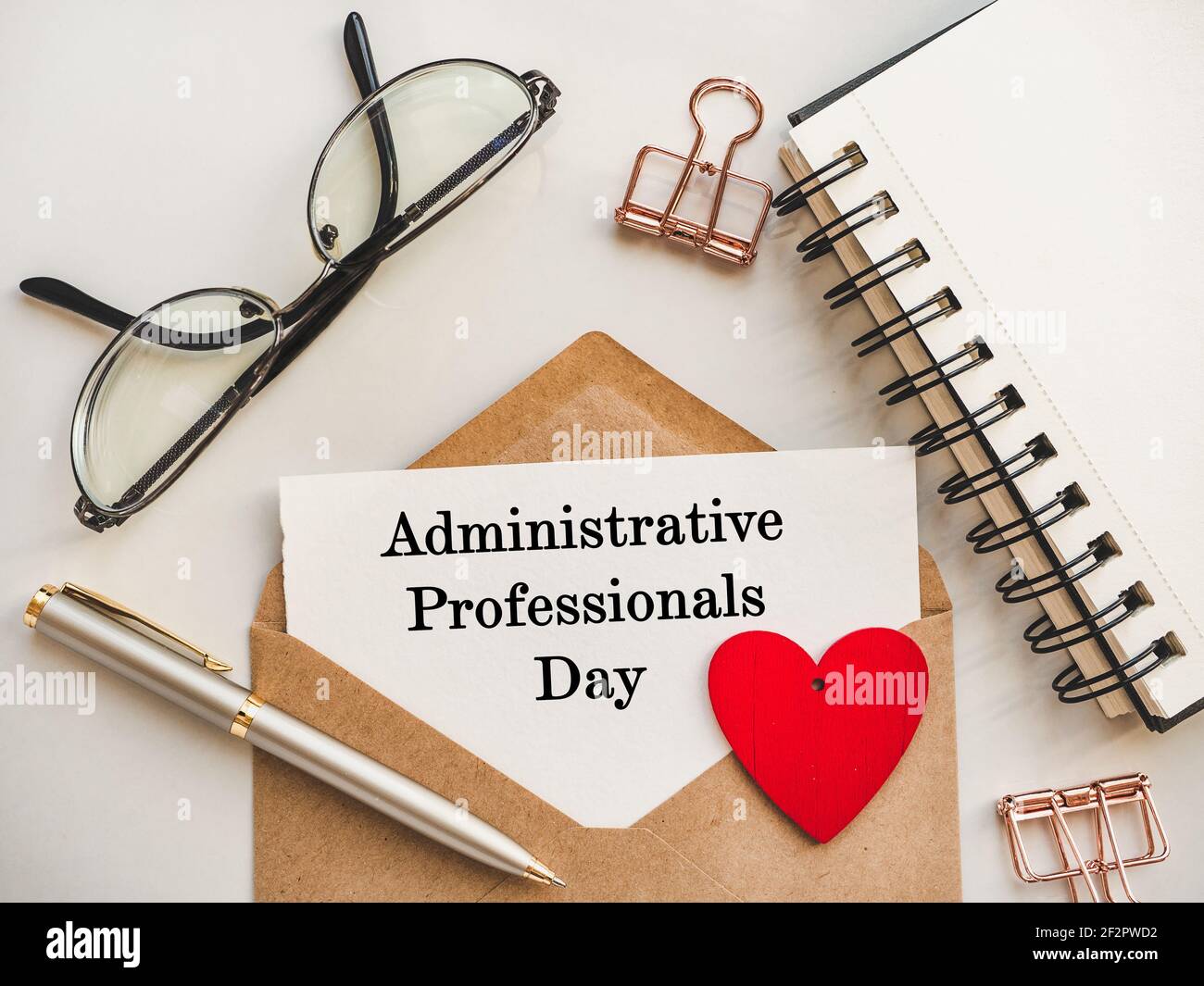 Admin Day Greeting Card. Close-up, view from above, wooden surface ...