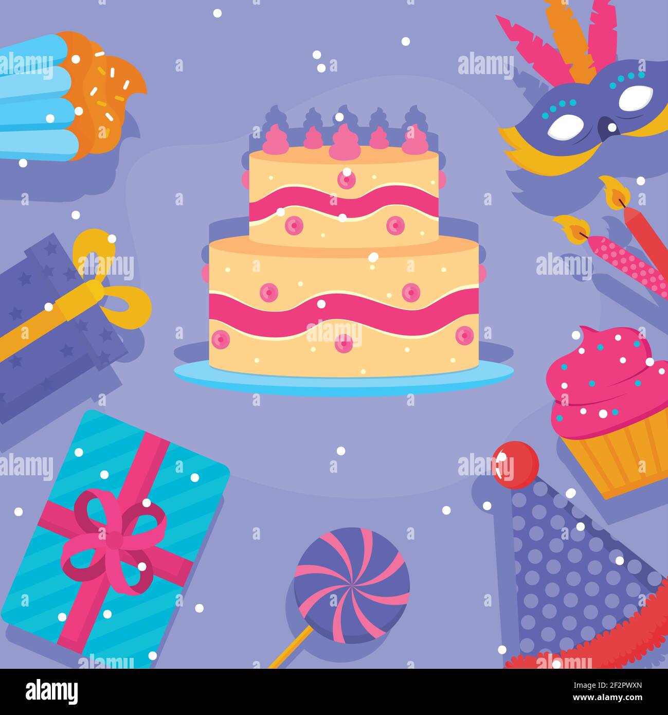 happy birthday cake with icons Stock Vector Image & Art - Alamy