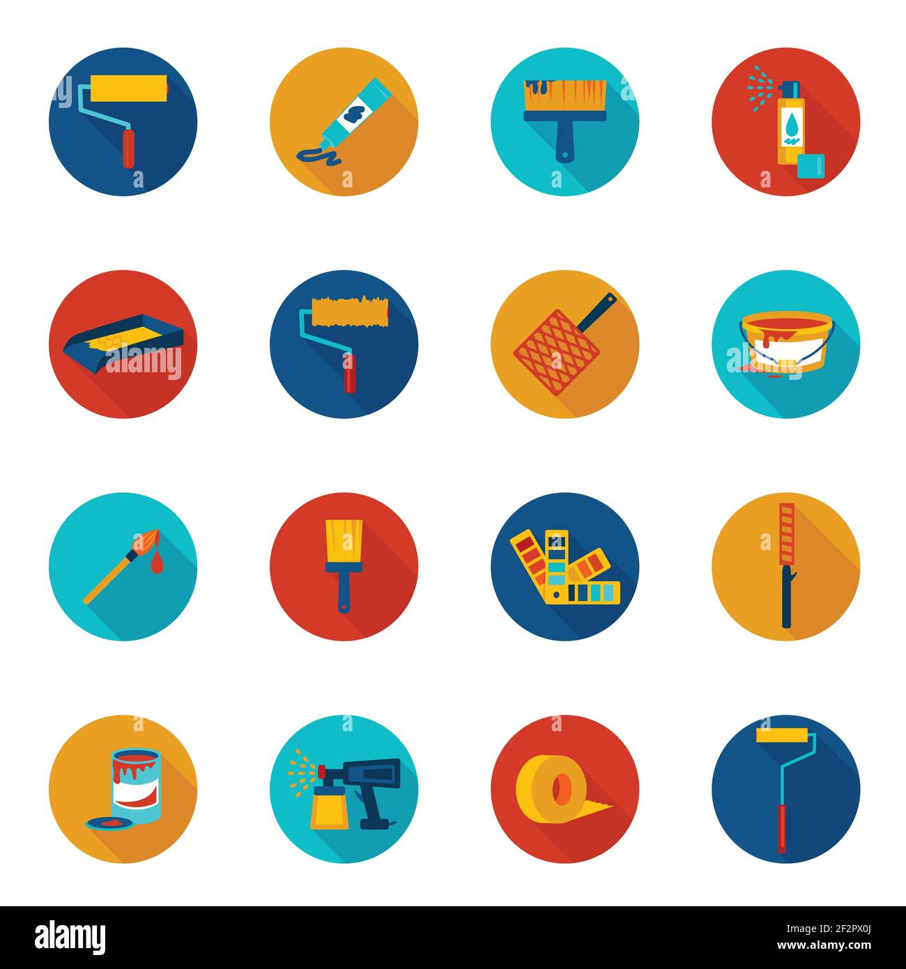 Painting house work painter tools icons colored set with spray tray ...