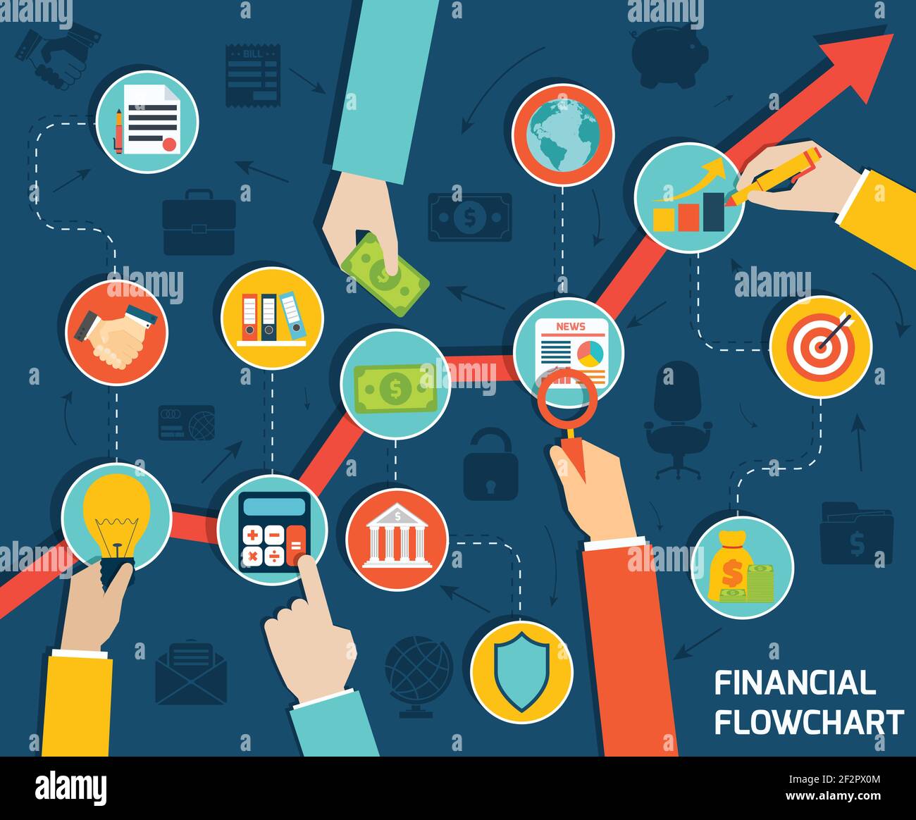 Business hands financial flowchart infographic with money growth ...