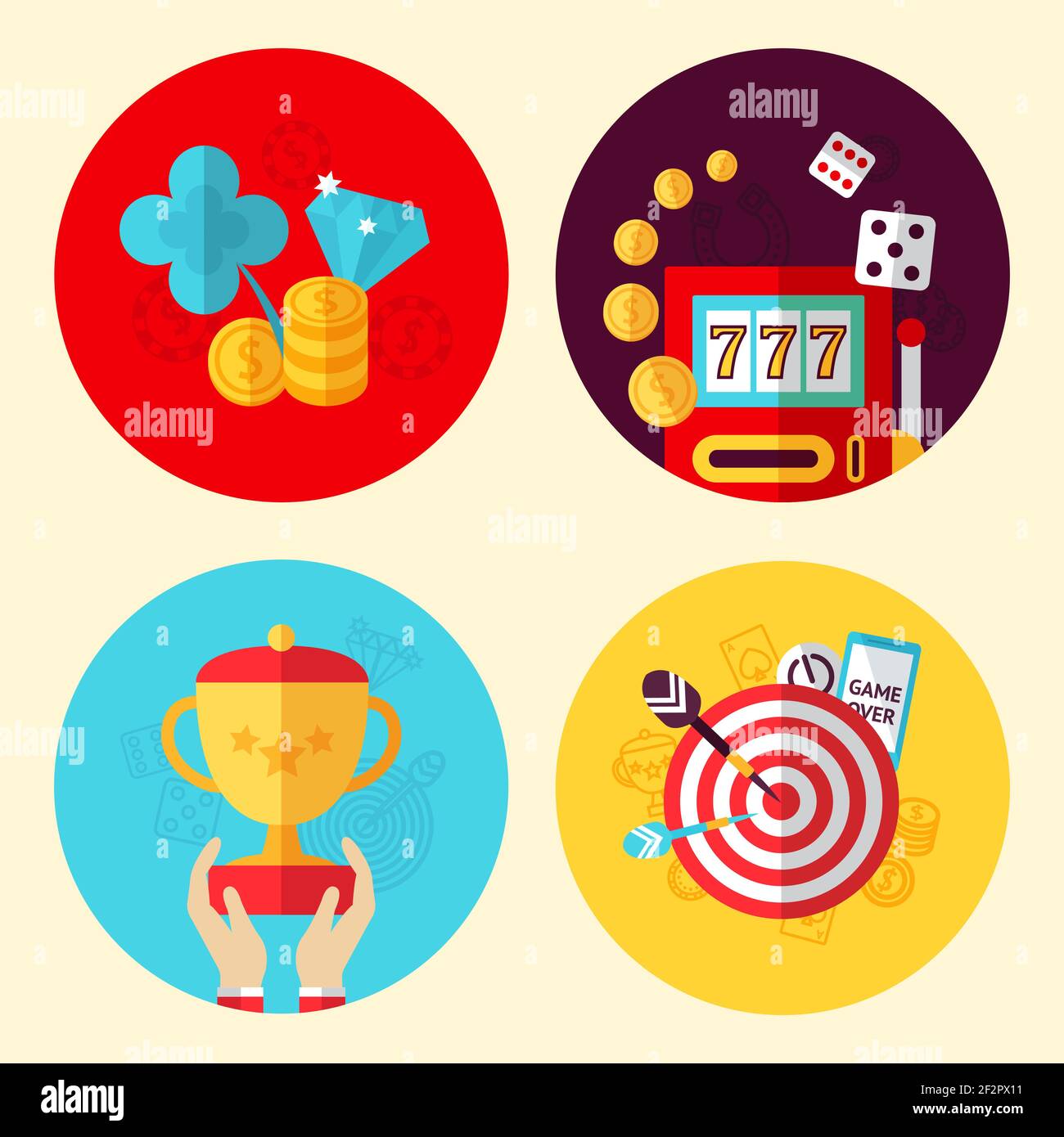 Game design flat round concept set with risk sport and leisure games ...