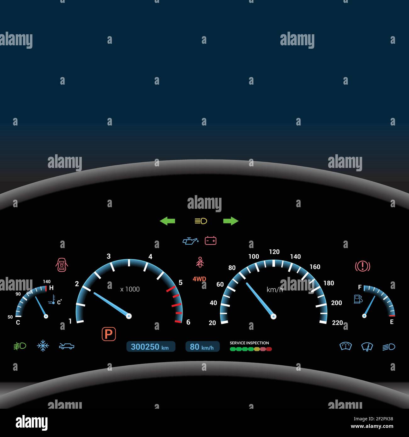 Car dashboard modern automobile control illuminated panel speed display ...