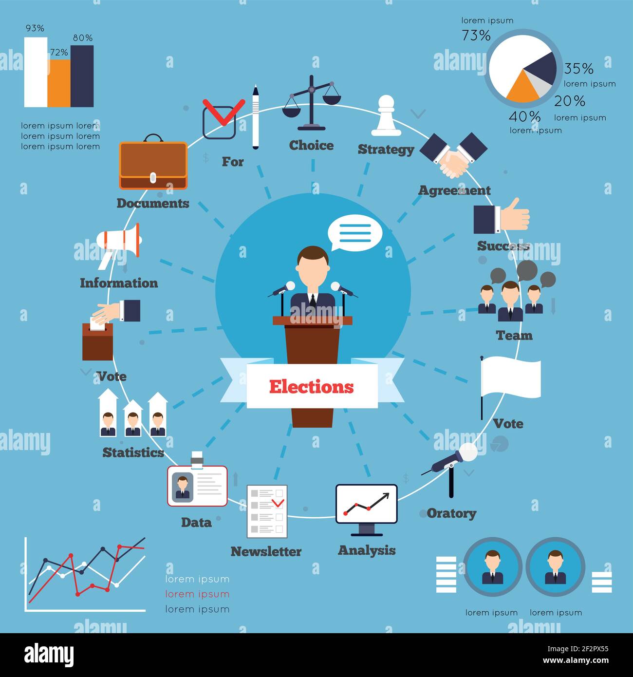 Elections infographic set with choice strategy agreement success team ...