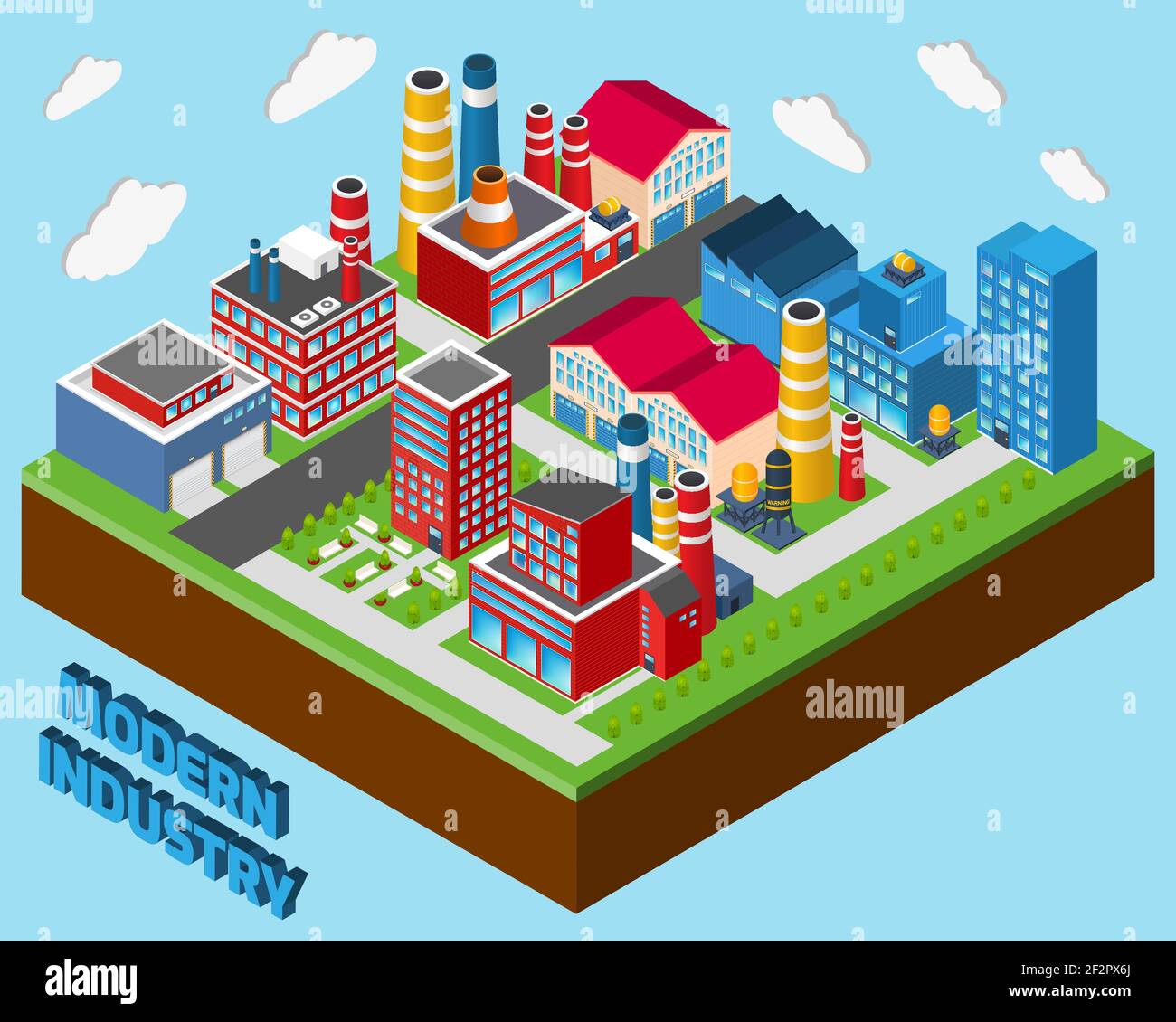 Industrial buildings isometric set modern industry city concept 3d ...