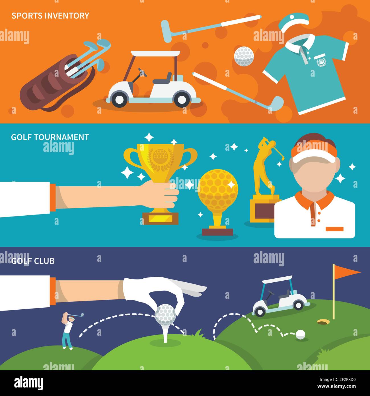 Golf club banner set with sport inventory tournament player isolated ...