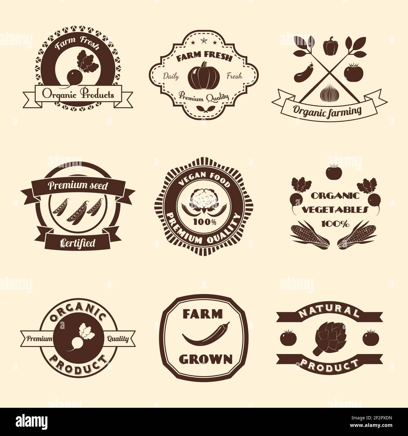 Vegetable farm fresh organic products premium quality label set ...