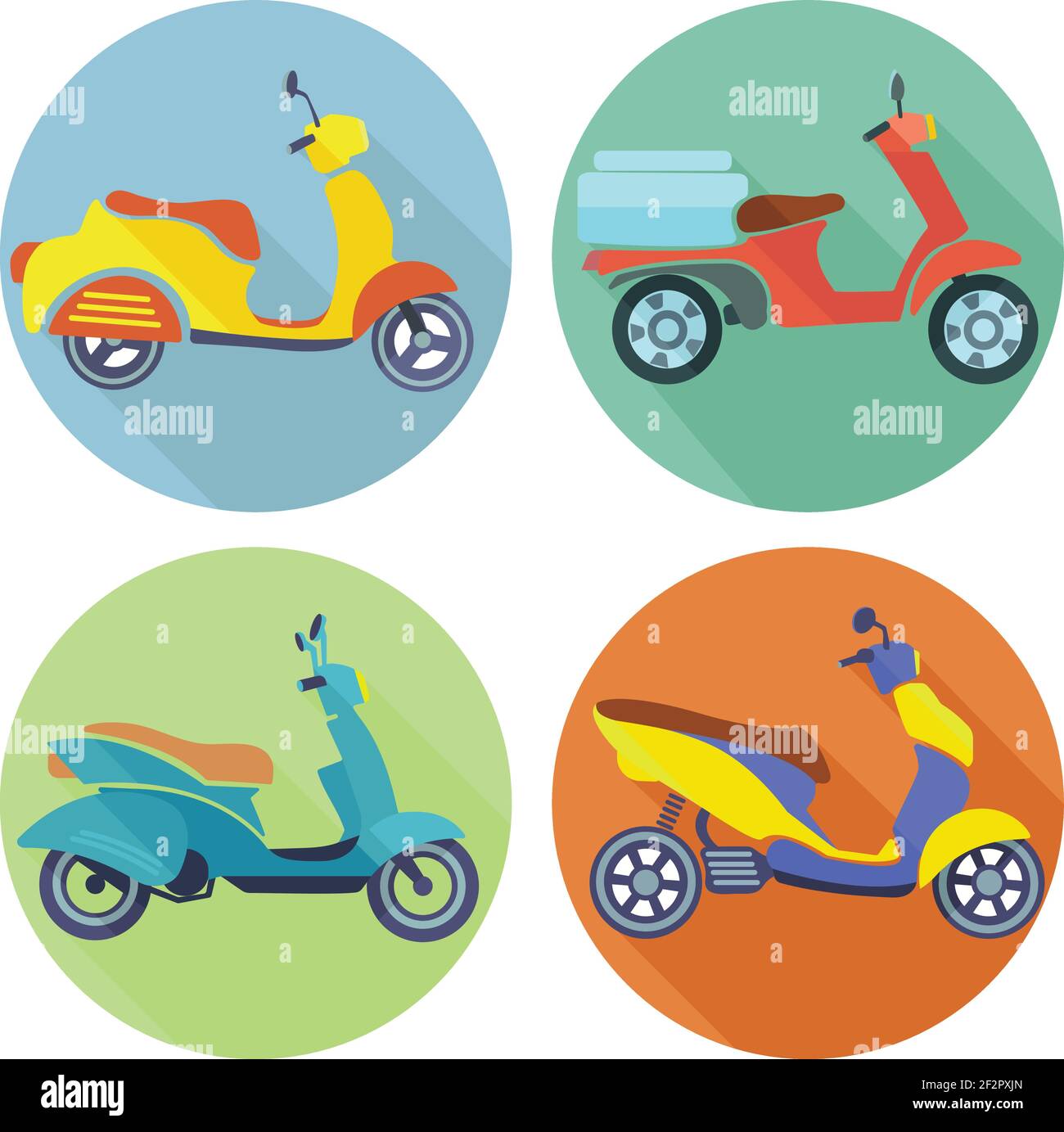 Scooter icon flat set with urban vehicle speed transport isolated ...