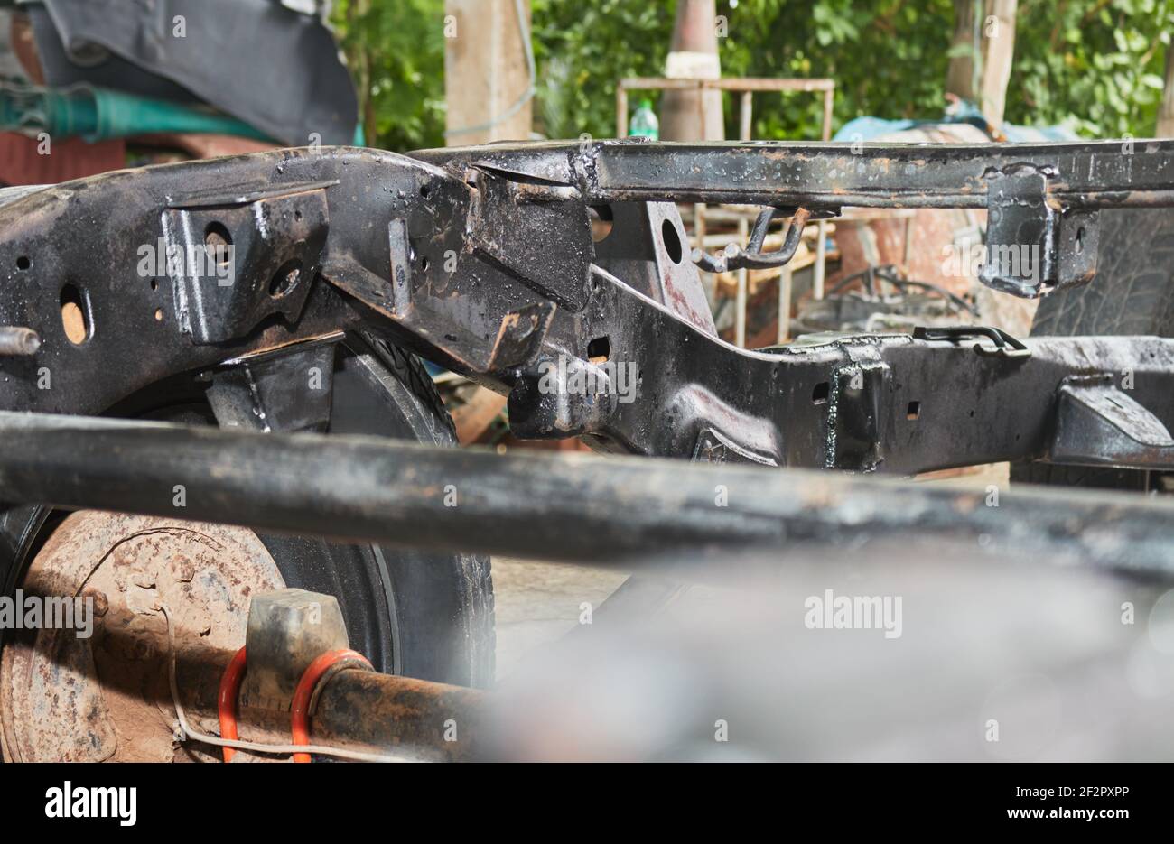 Rear Car Chassis and Wheel Hub and Tire and Rear Shaft Stock Photo - Alamy