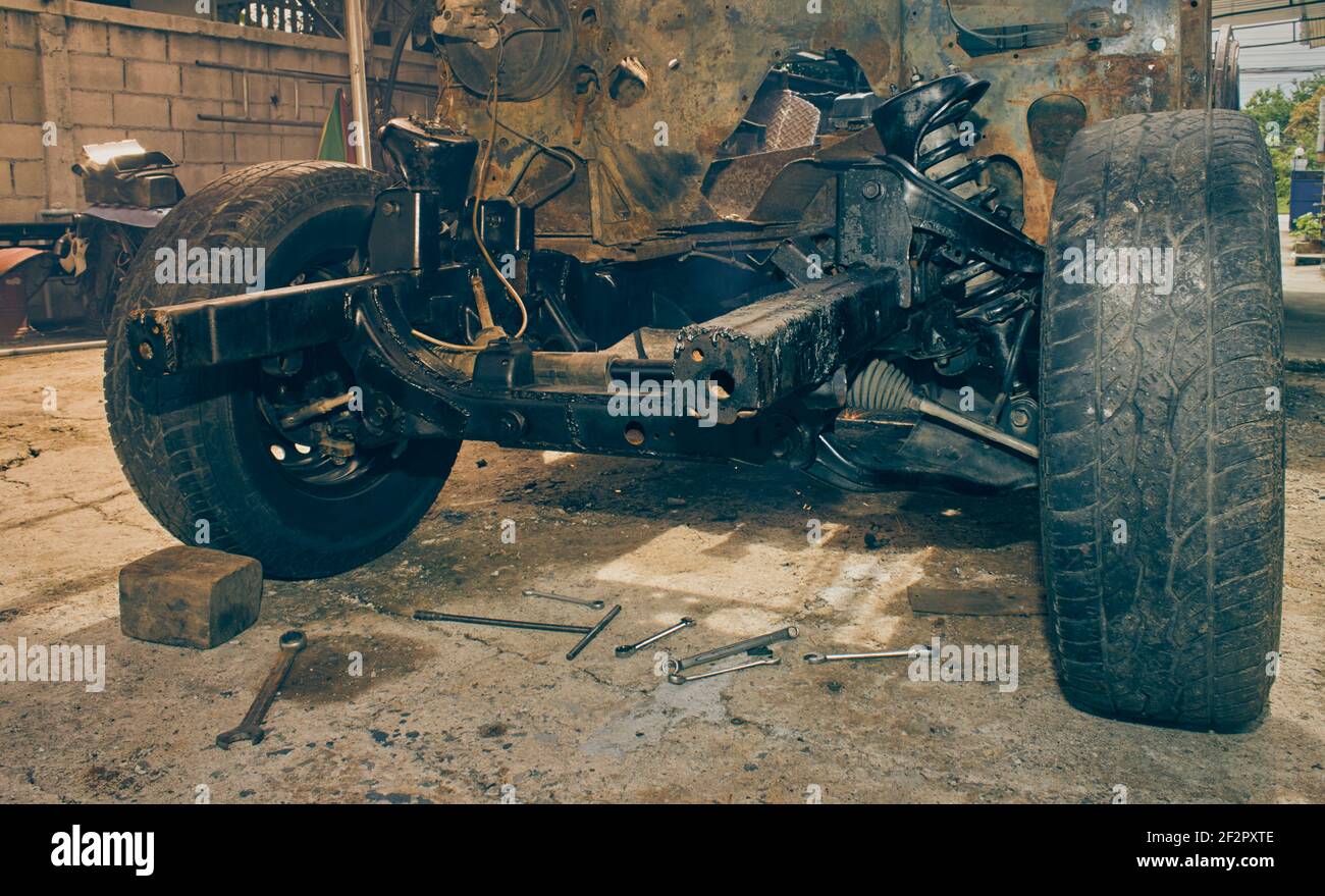 Front of Car Structure Include Chassis and Suspension System and Shock ...