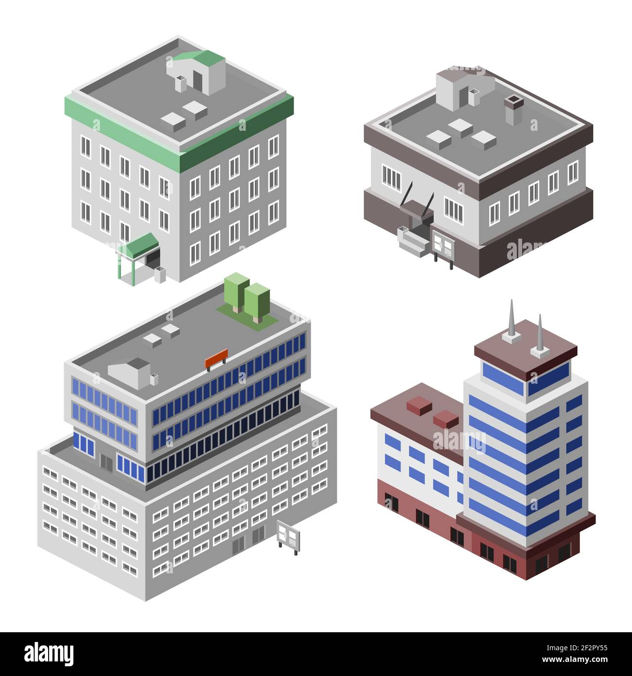 Business modern 3d urban office buildings decorative icons set ...