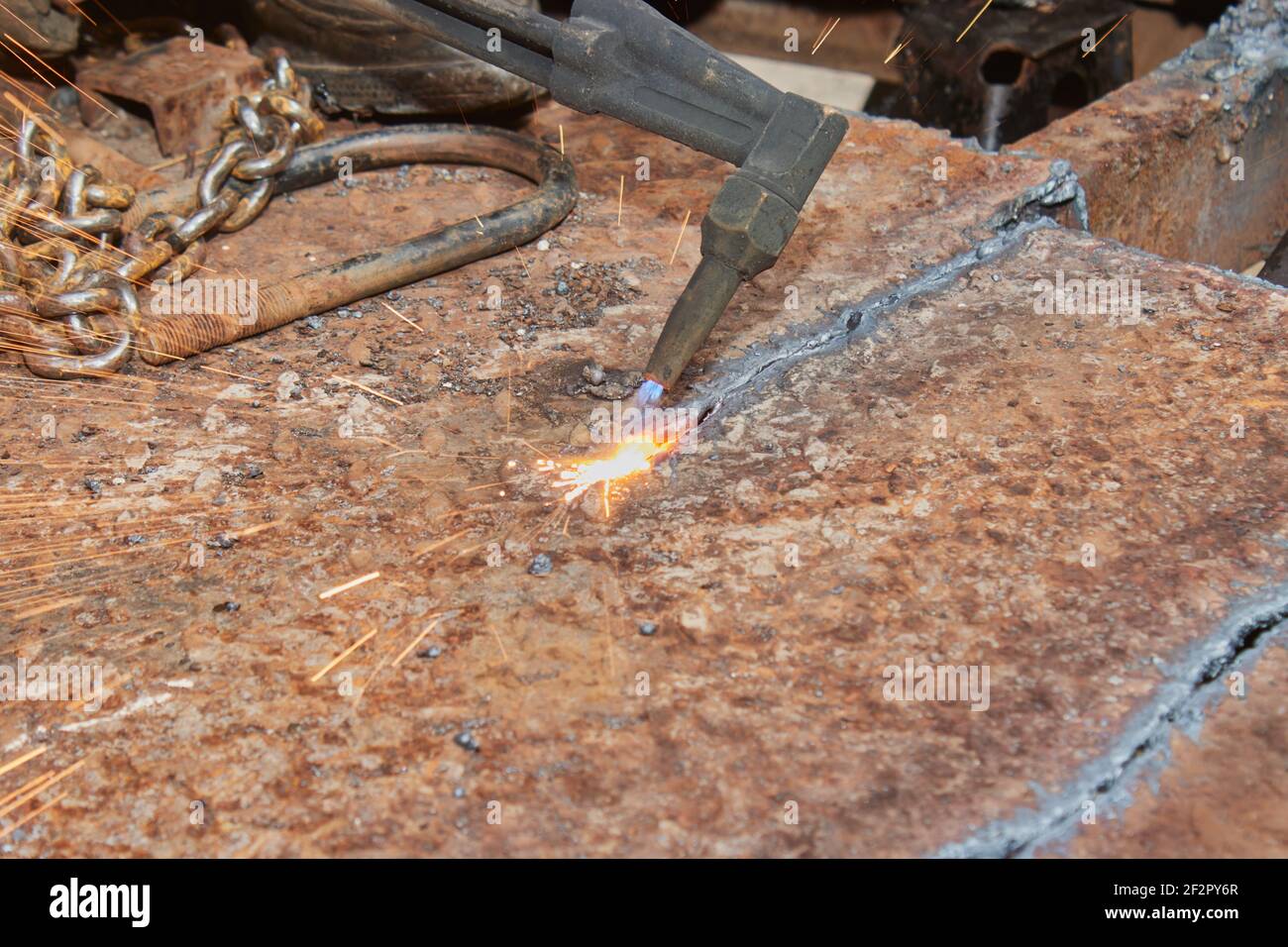 Left View Checker Plate or Diamond Plate Cutting by Oxygen Acetylene ...