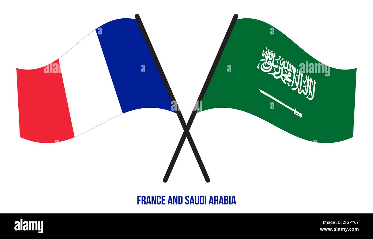 France and Saudi Arabia Flags Crossed And Waving Flat Style. Official ...