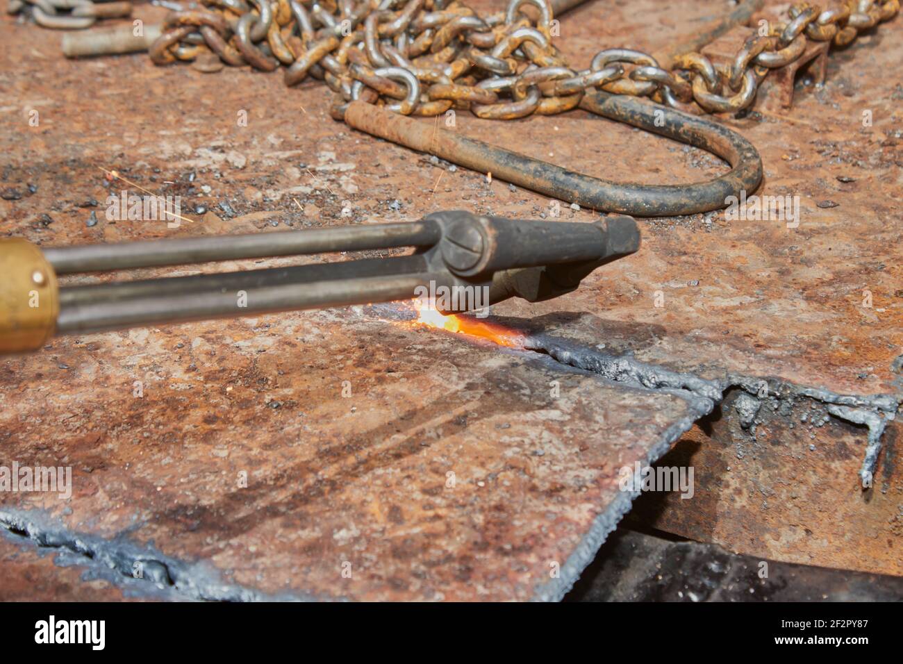 Right View Checker Plate or Diamond Plate Cutting by Oxygen Acetylene ...