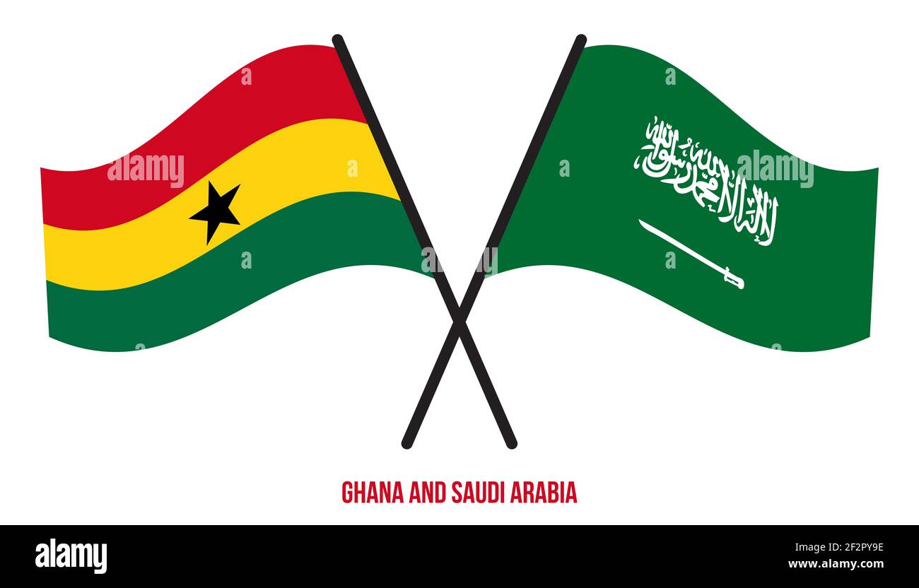 Ghana and Saudi Arabia Flags Crossed And Waving Flat Style. Official ...