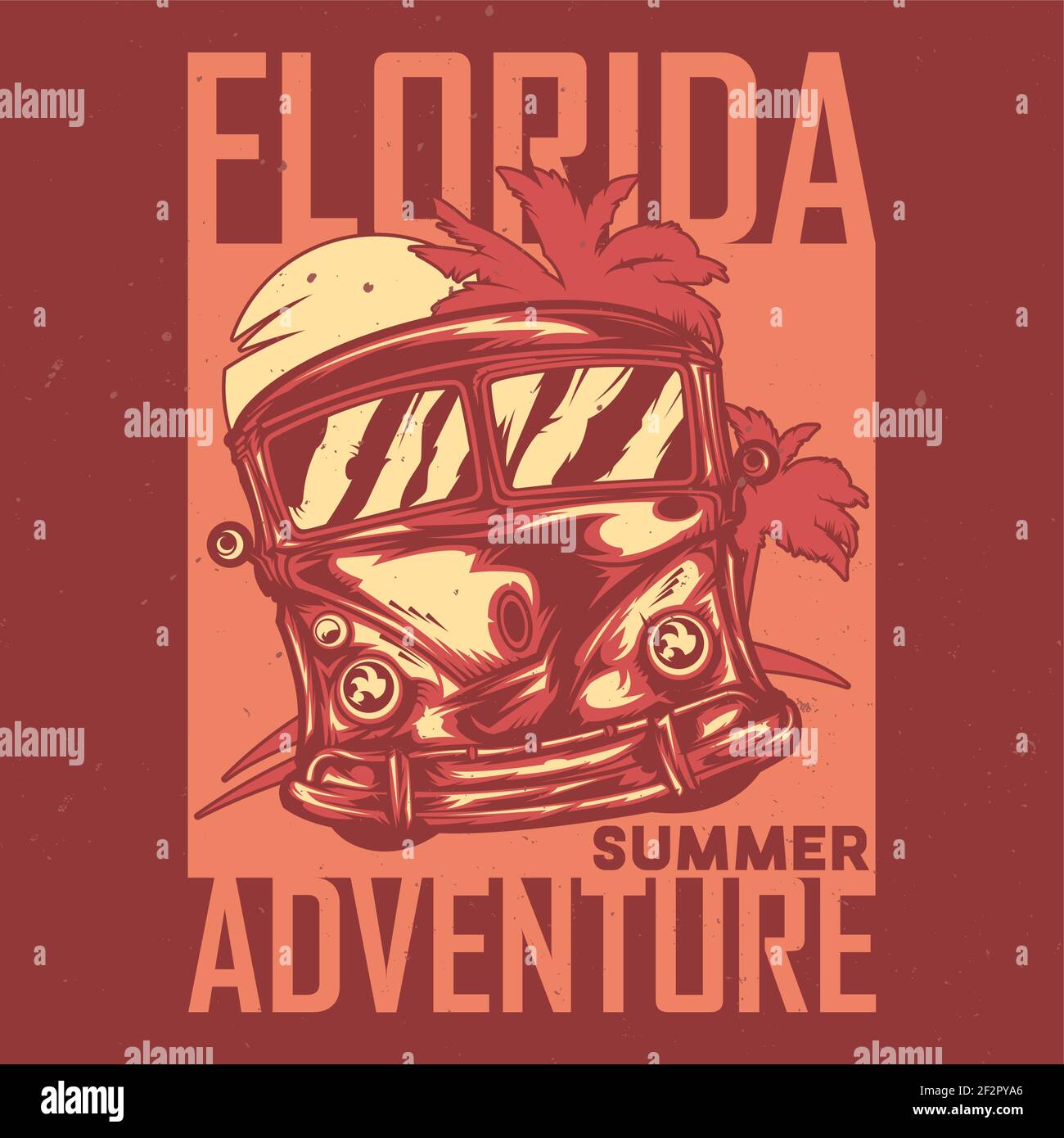 T-shirt or poster design with illustration of hippie surfing bus Stock ...