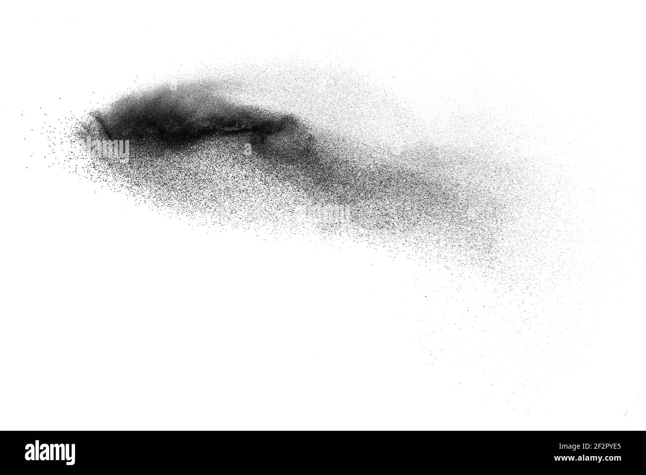 Black particles splatter on white background. Black powder dust ...