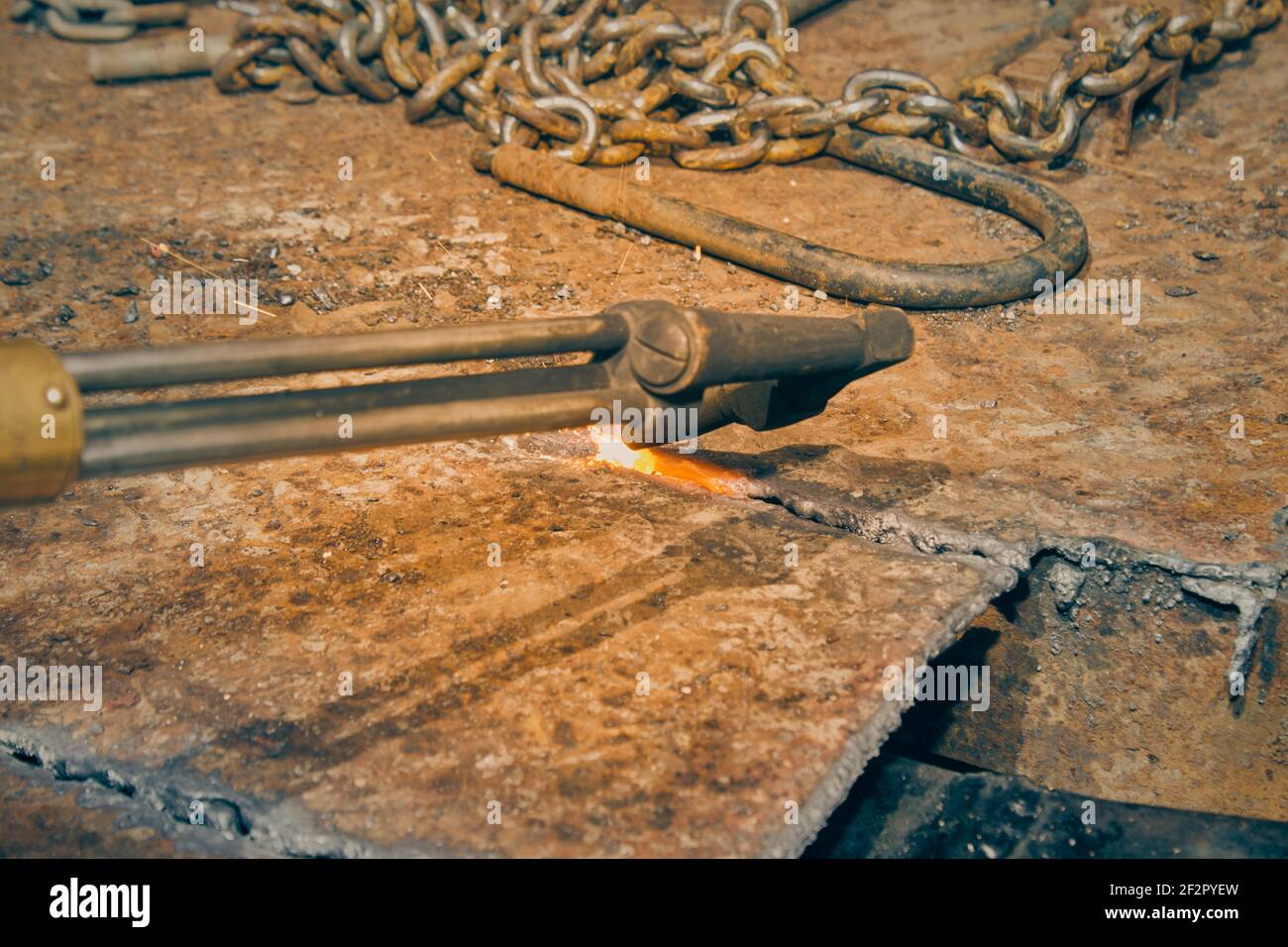 Right View Checker Plate or Diamond Plate Cutting by Oxygen Acetylene ...