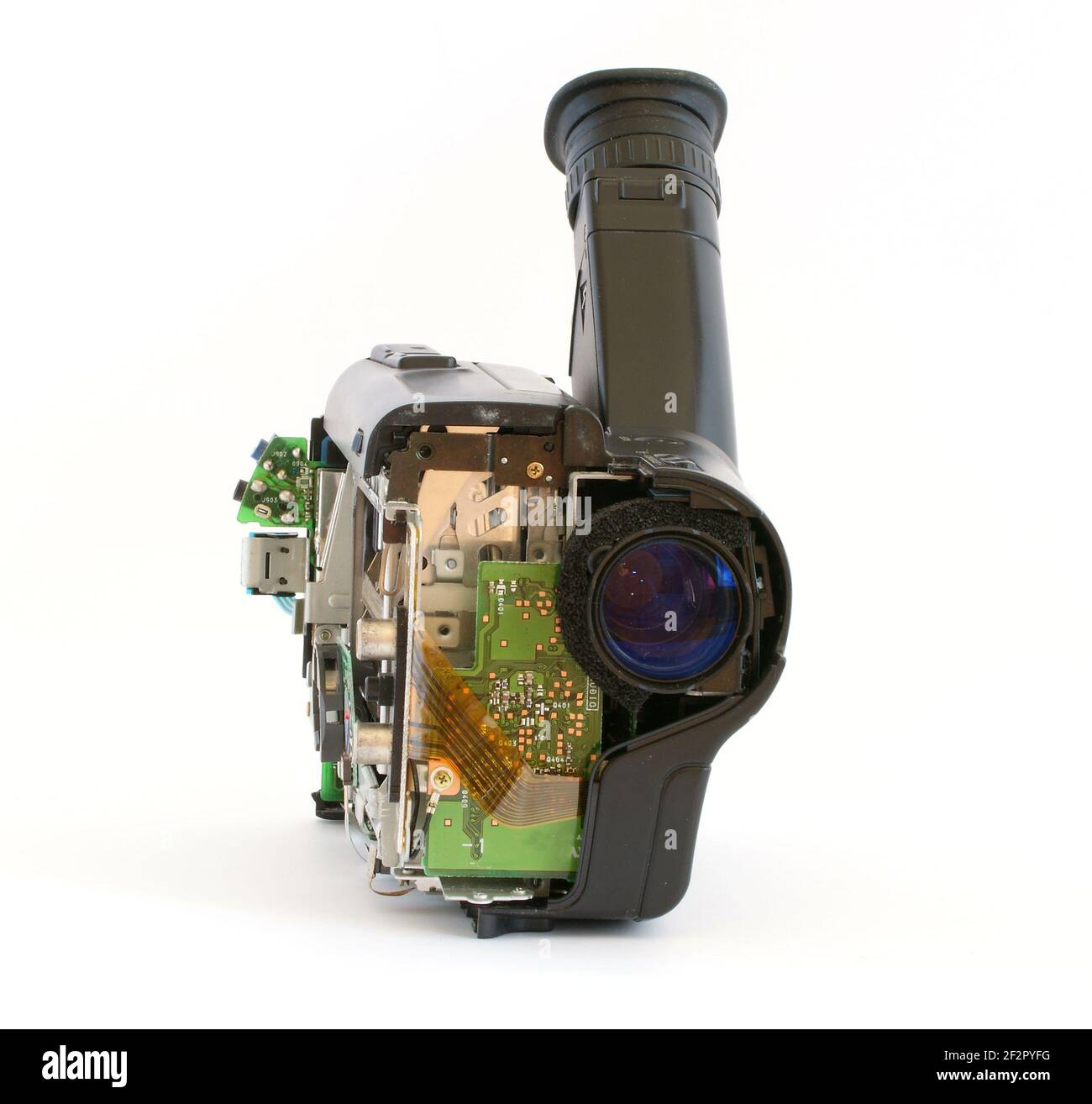 Camcorder with removed protective cover and open the internal mechanism ...