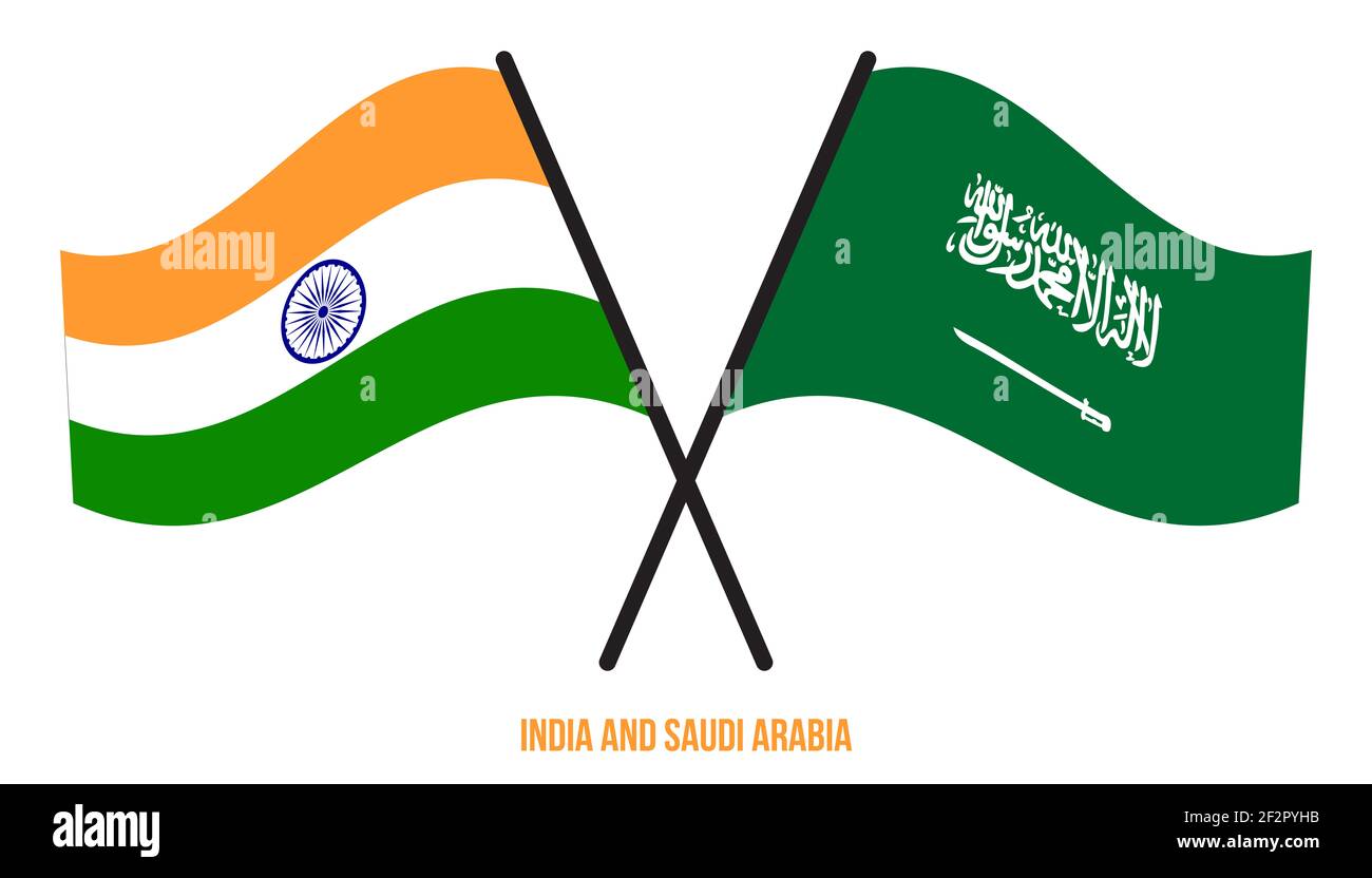 India and Saudi Arabia Flags Crossed And Waving Flat Style. Official ...