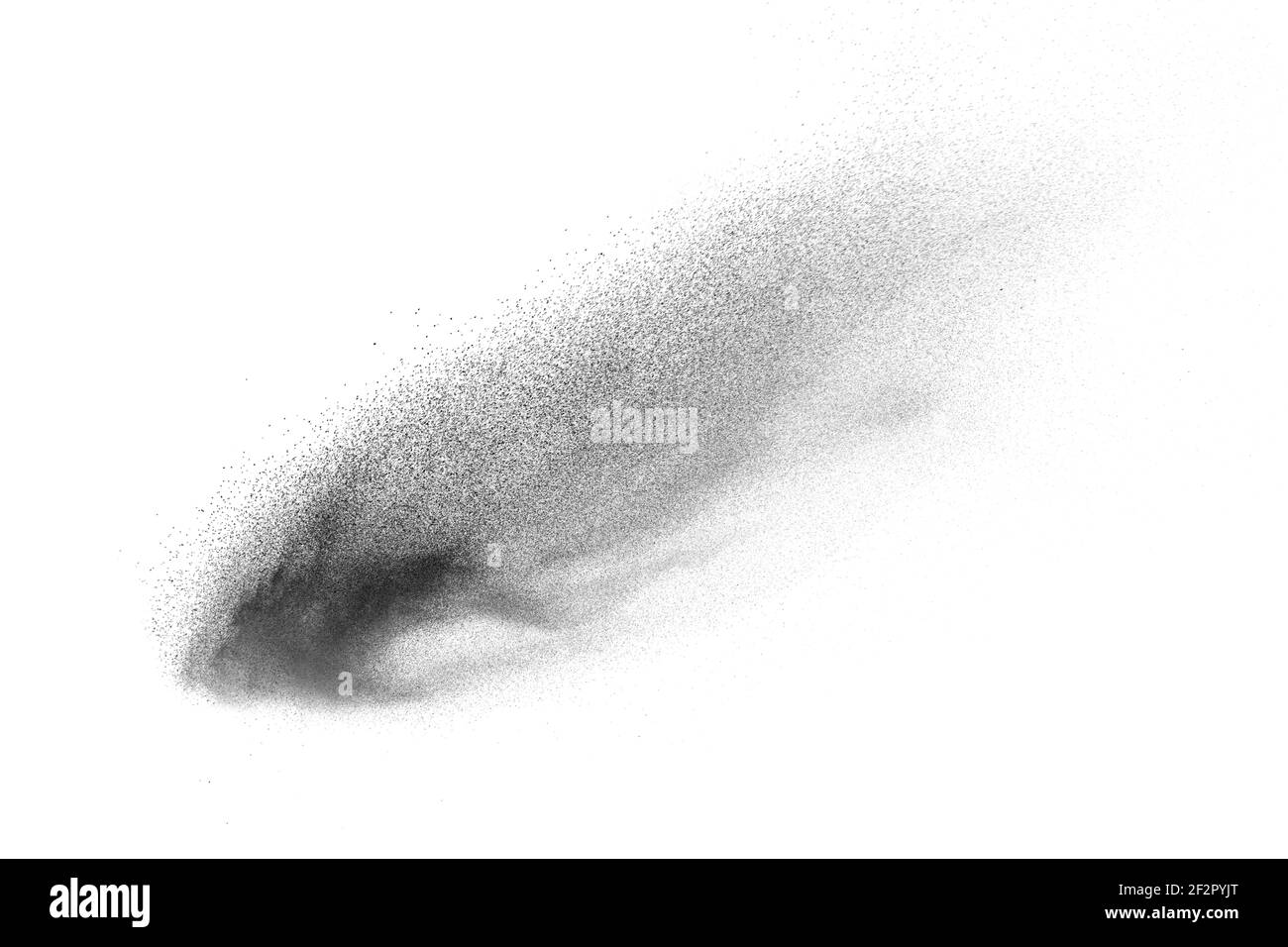 Black particles splatter on white background. Black powder dust ...