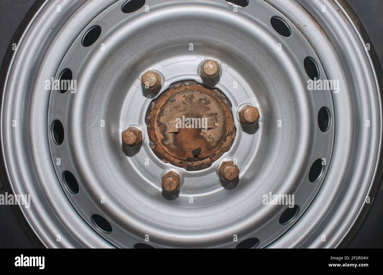 Flat Lay or Top View Six Car Wheel Nut on Wheel Hub and Wheel Rim Stock ...