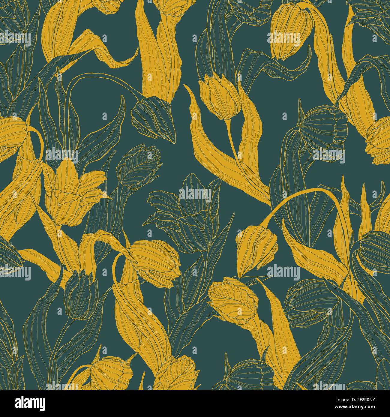 Seamless floral pattern with tulips flower. Vector repeating background ...