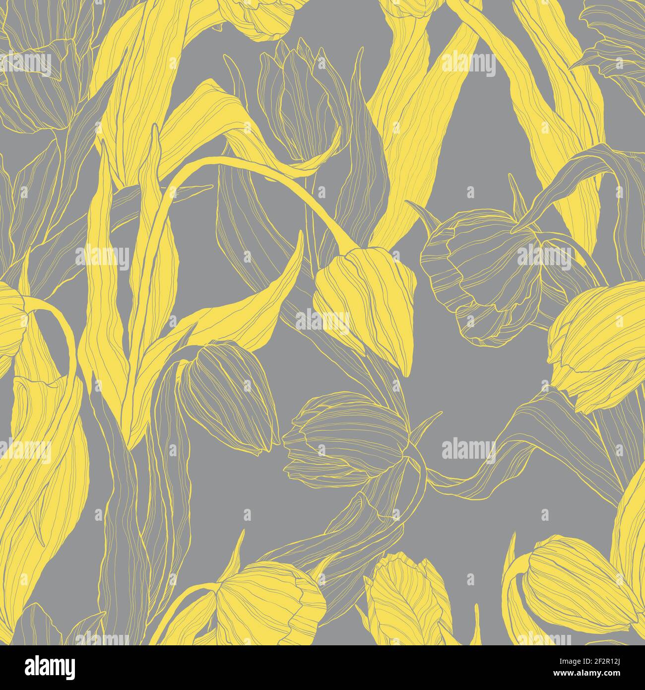 Seamless floral pattern with tulips flower. Vector repeating background ...
