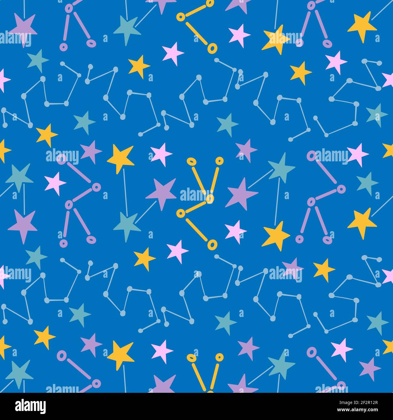 Seamless pattern with cute space stars on blue background in vector ...