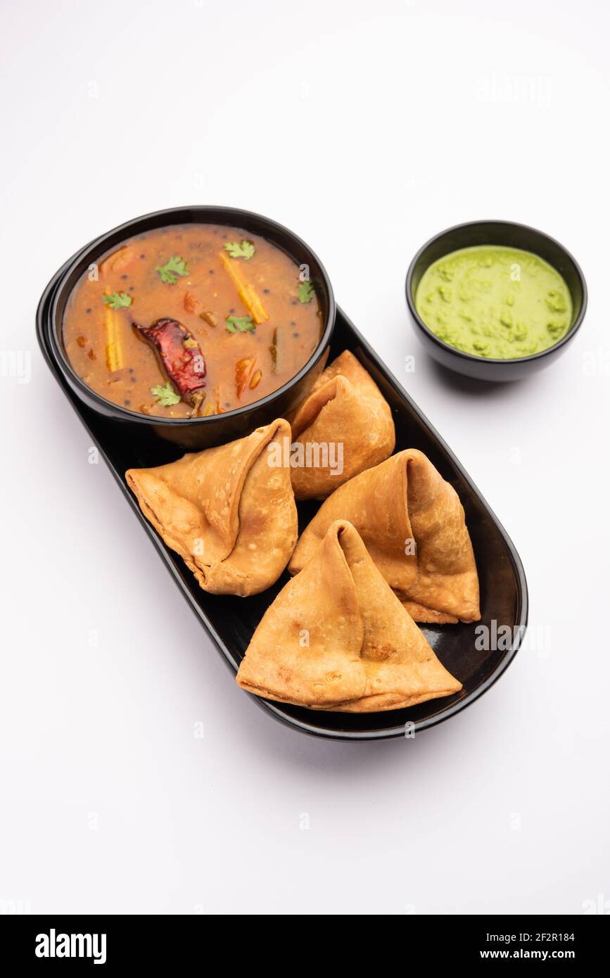 South indian Sambar Samosa Chutney it's a fusion food in which sambhar ...