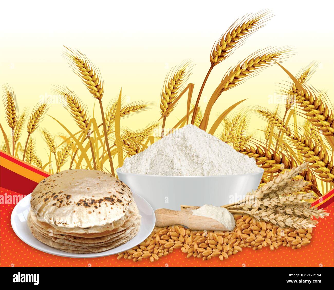 Rustic shot of chapati flatbreads surrounded by ingredients on ...