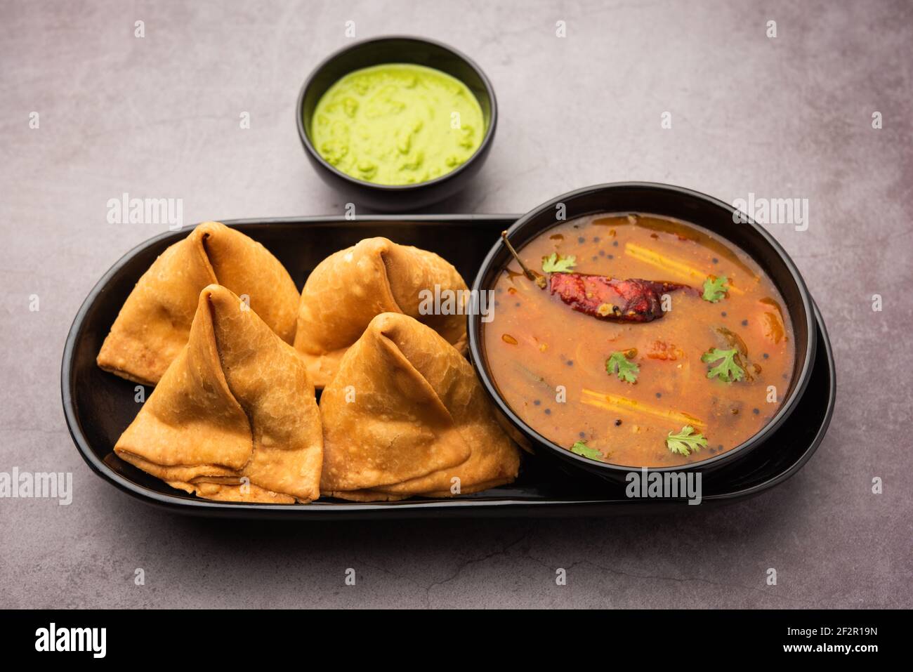 South indian Sambar Samosa Chutney it's a fusion food in which sambhar ...