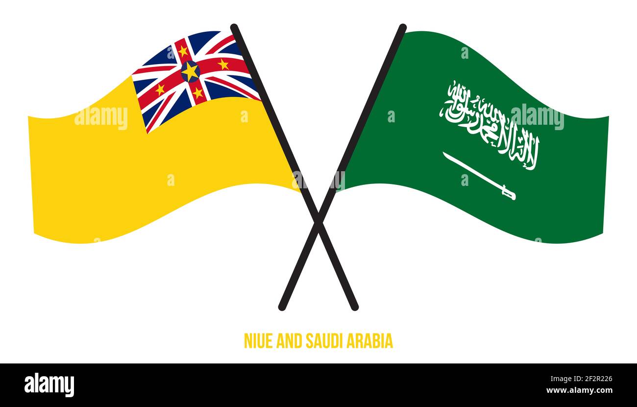 Niue and Saudi Arabia Flags Crossed And Waving Flat Style. Official ...