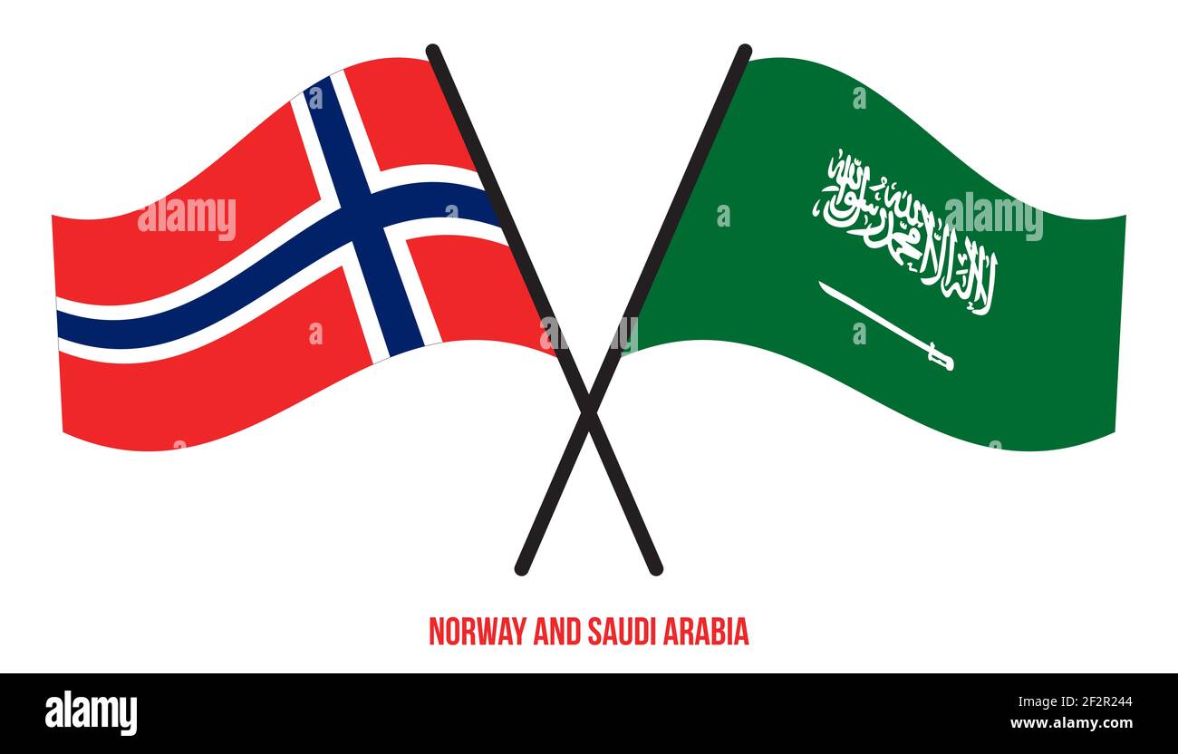 Norway and Saudi Arabia Flags Crossed And Waving Flat Style. Official ...