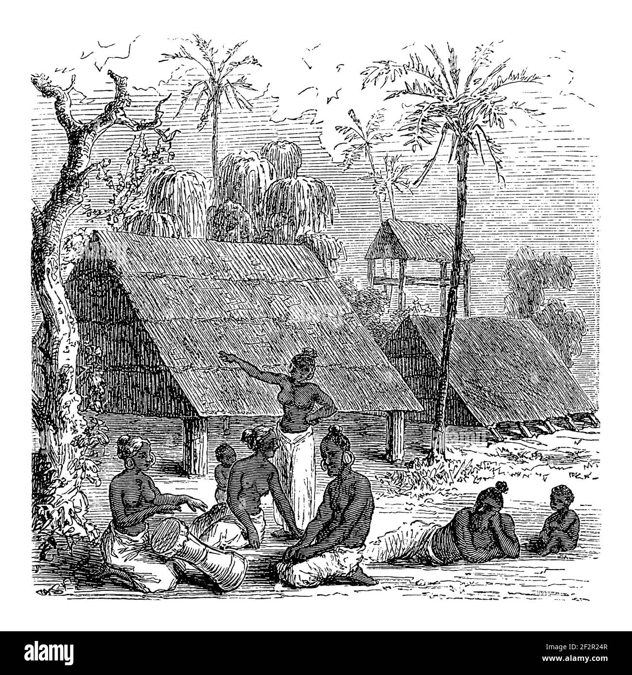 Antique 19th-century engraving of inhabitants of Ratak Chain Island ...