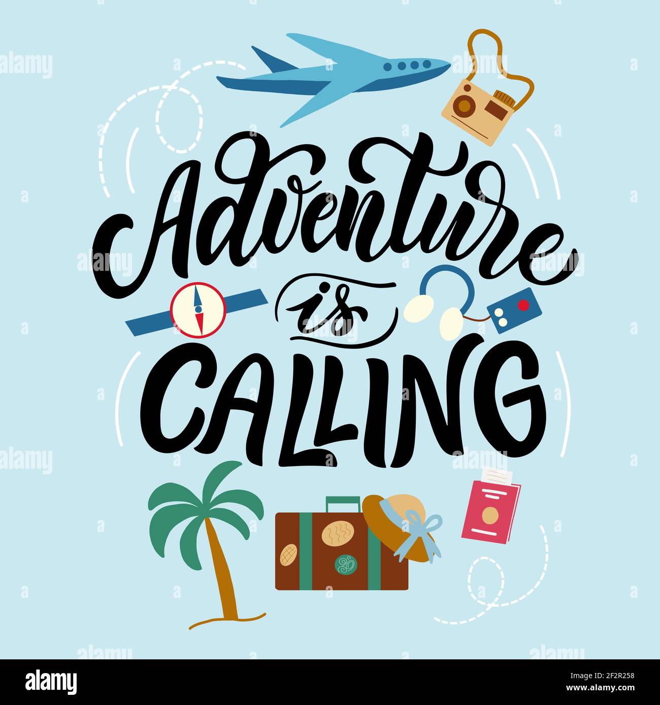 Lettering composition - adventure is calling, in vector graphics on a ...