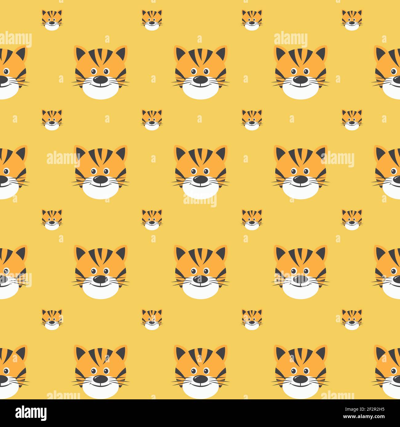 Vector seamless pattern with cute tigers on the yellow background Stock ...