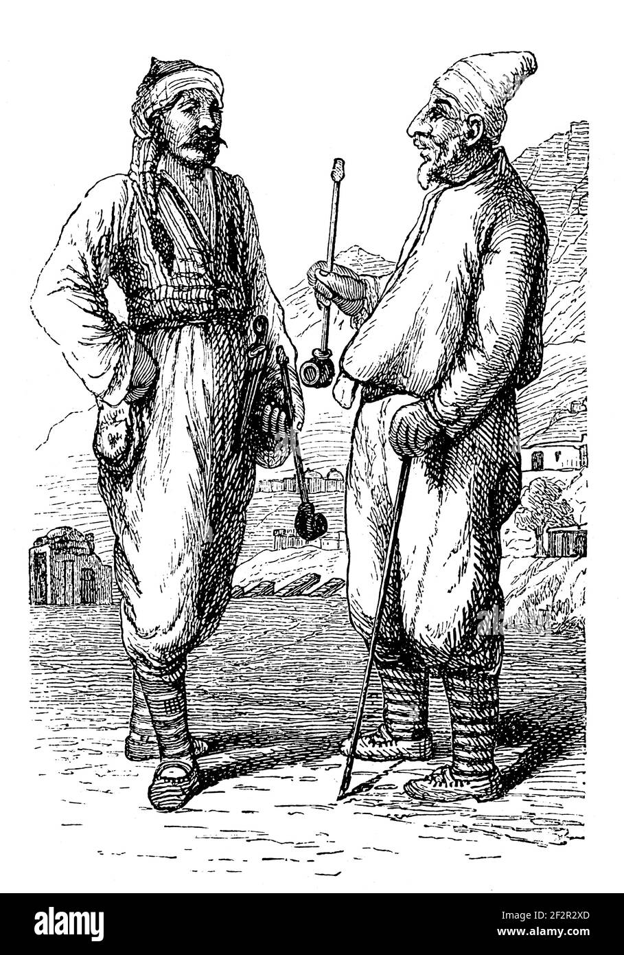 Antique engraving of Tatars. Illustration published in Systematischer ...