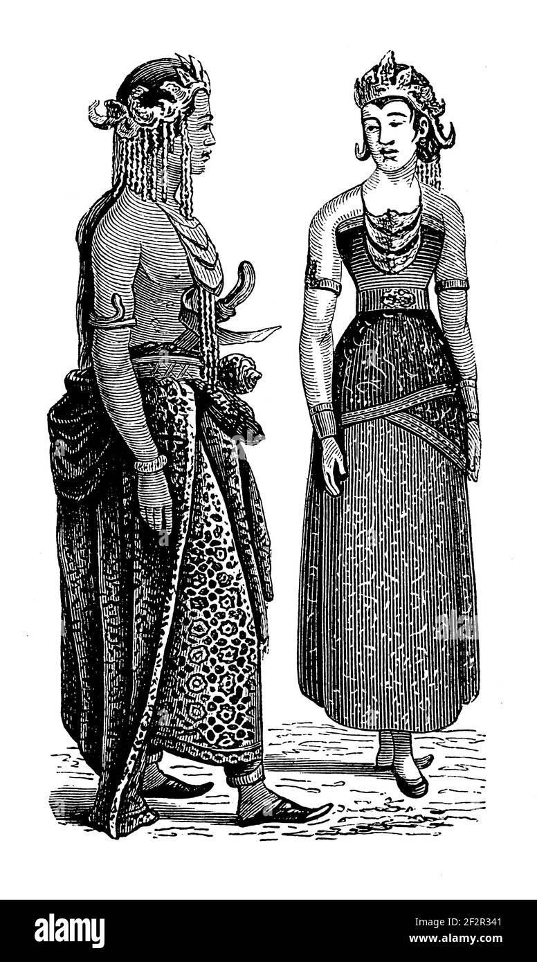 19th-century engraving of a Javanese wedding. Illustration published in ...