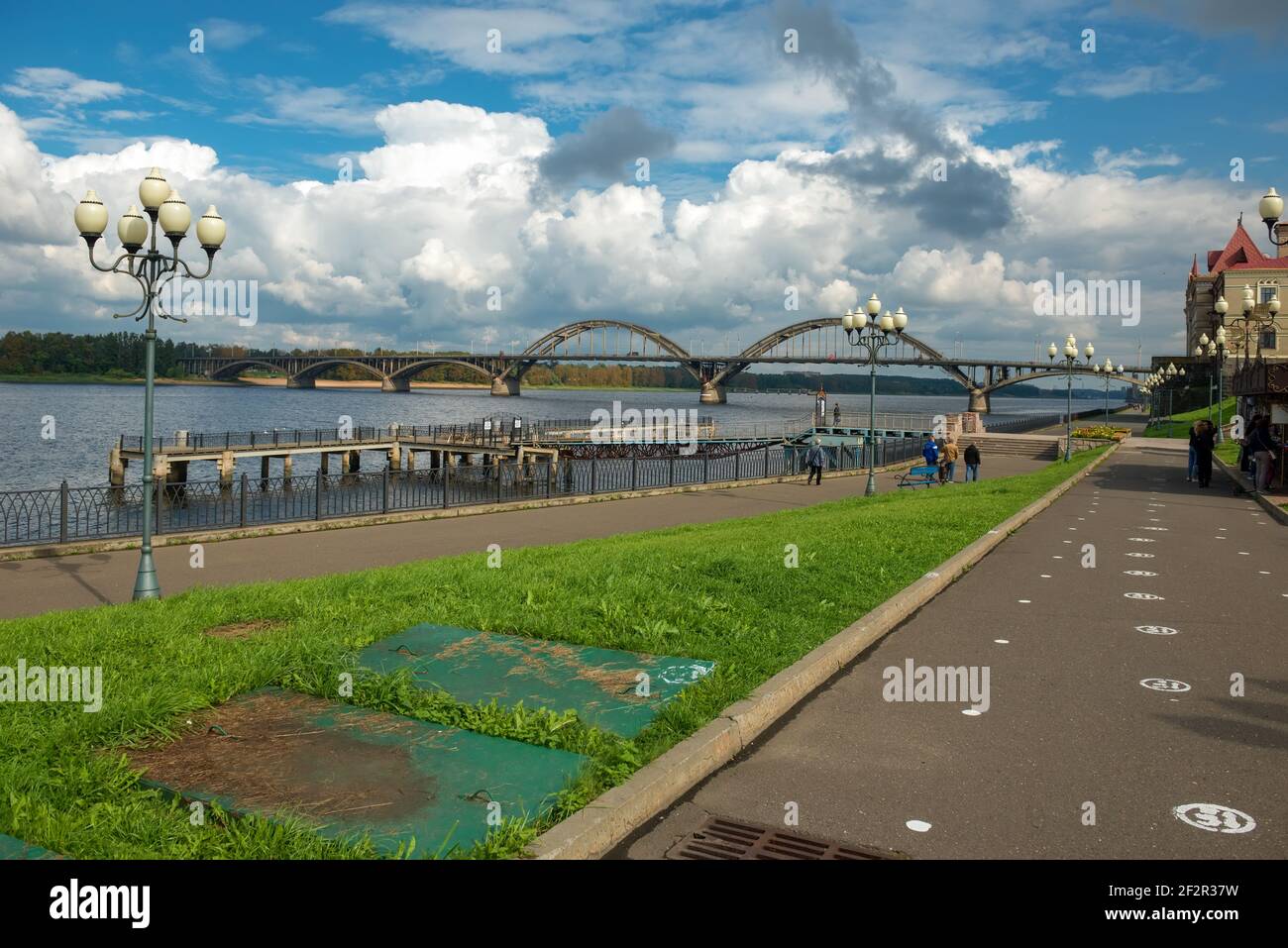 Panorama of the Volga embankment and a road bridge across the Volga ...