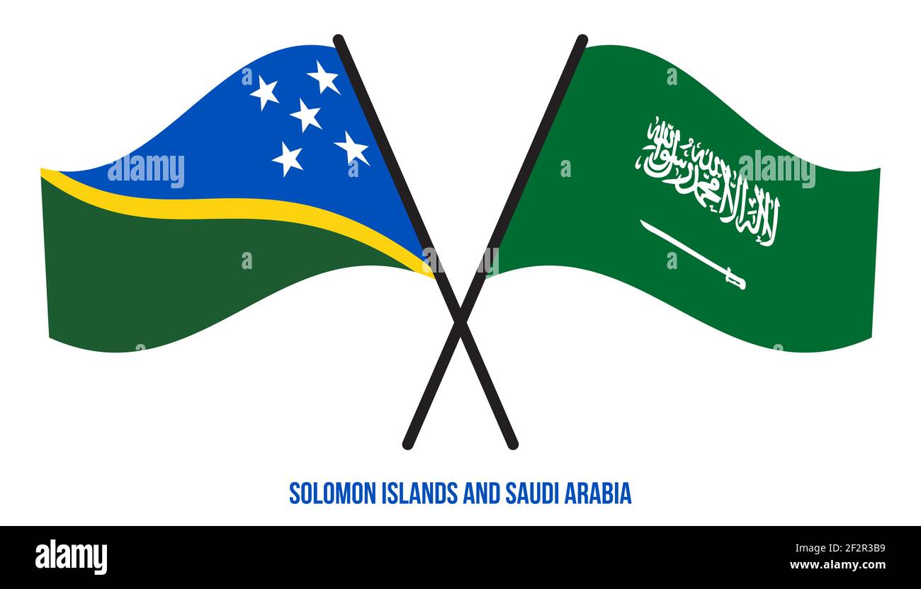 Solomon Islands and Saudi Arabia Flags Crossed And Waving Flat Style. Official Proportion ...