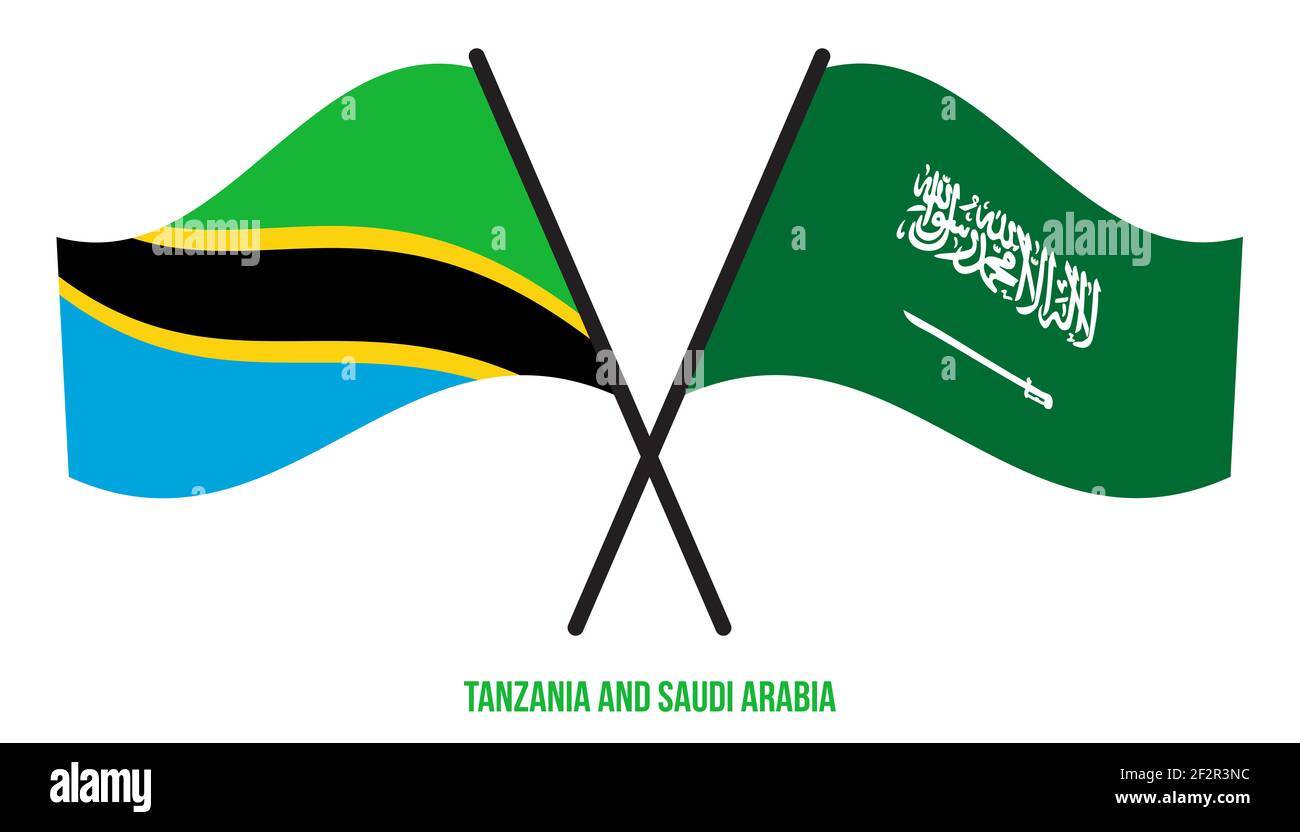 Tanzania and Saudi Arabia Flags Crossed And Waving Flat Style. Official ...