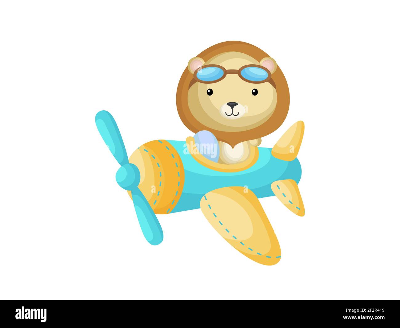 Little lion wearing aviator goggles flying an airplane. Funny baby ...