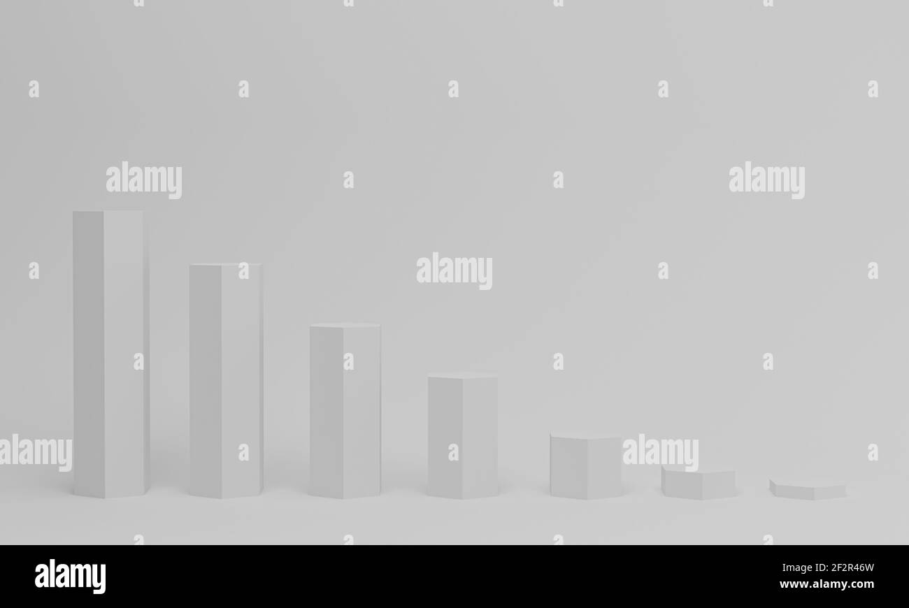 3d rendering. Bar chart of growing columns on white color background ...
