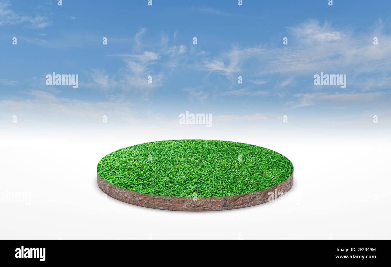 3d rendering, circle podium of land meadow. Soil ground cross section ...