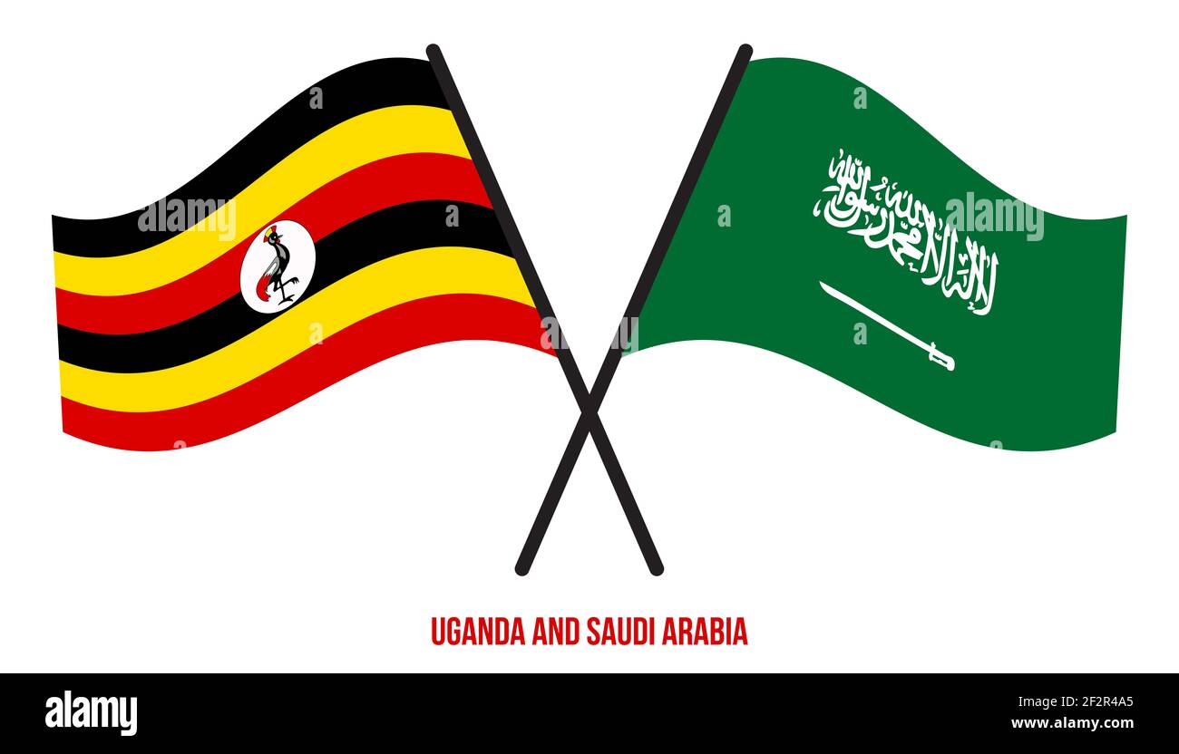 Uganda and Saudi Arabia Flags Crossed And Waving Flat Style. Official ...