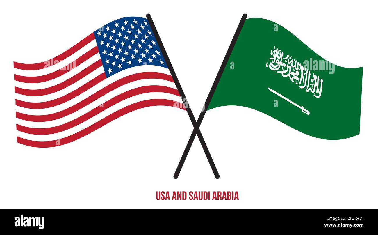USA and Saudi Arabia Flags Crossed And Waving Flat Style. Official ...