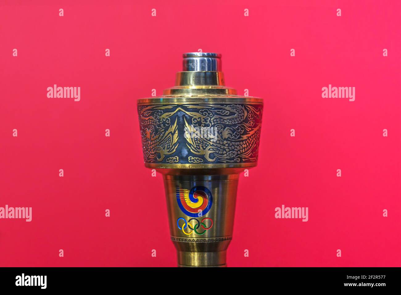 tokyo, japan - march 2 2021: Close up on the official torche used ...