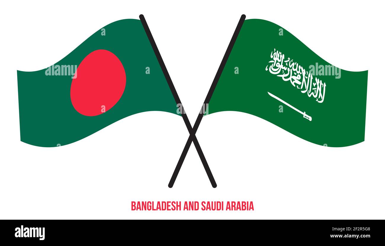 Bangladesh and Saudi Arabia Flags Crossed And Waving Flat Style ...