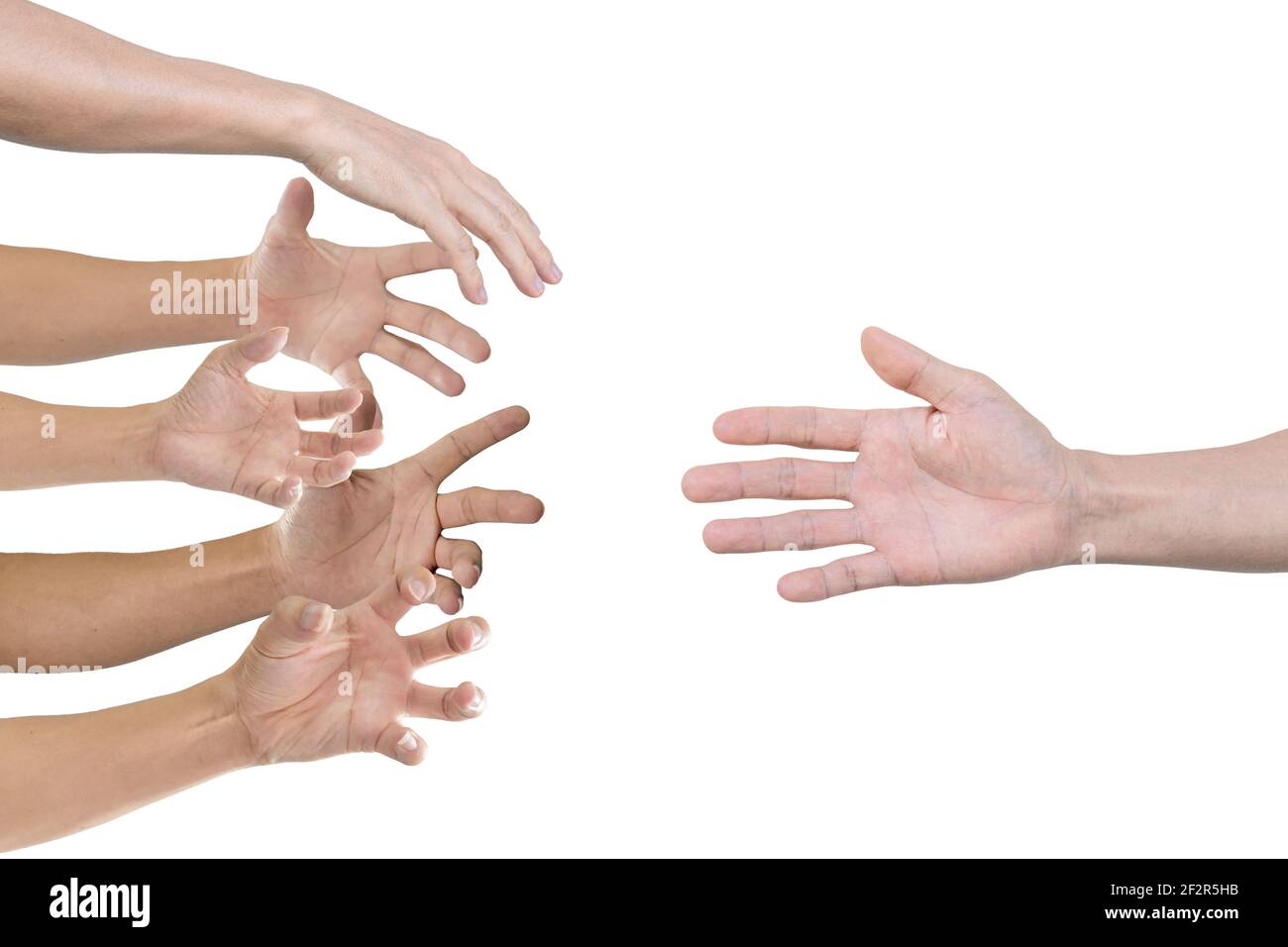 Hand reaching for helping hand, Isolated on white background Stock ...