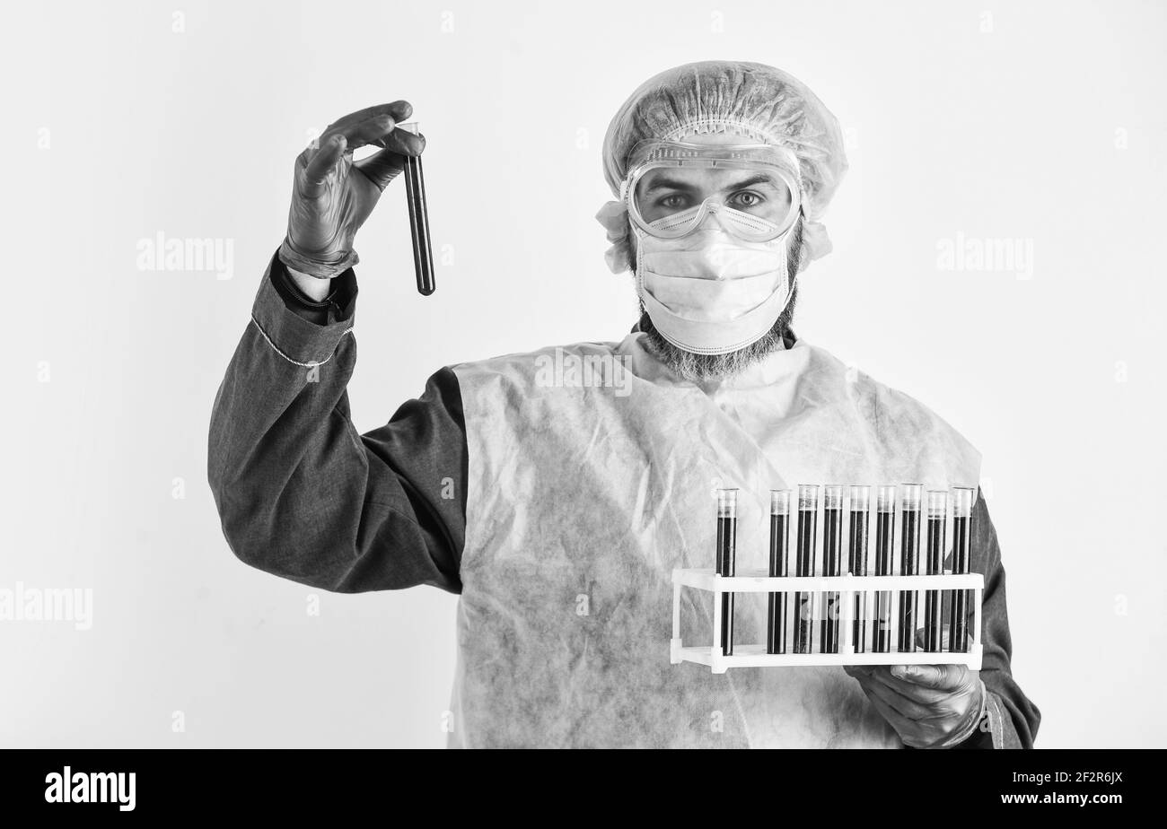 Scientist test tubes with blood samples. Laboratory testing respiratory ...